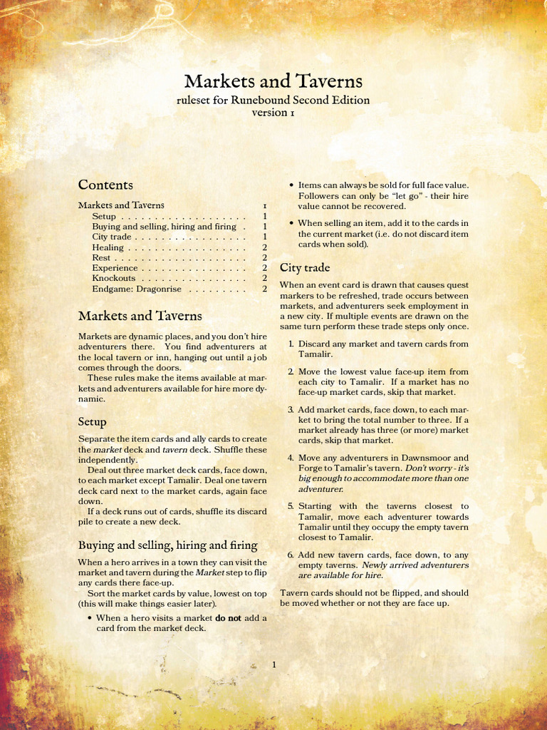Markets and Taverns 2e Ruleset | PDF | Tabletop Games | Gaming