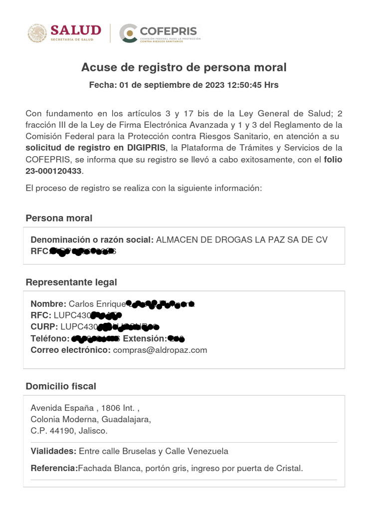 Ejemplo Acuse Registro Digipris | PDF