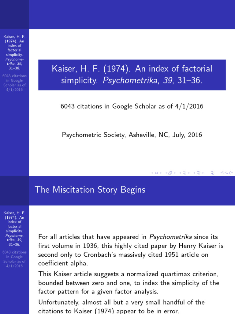 Kaiser 1974 Slides | PDF | Factor Analysis | Psychometrics