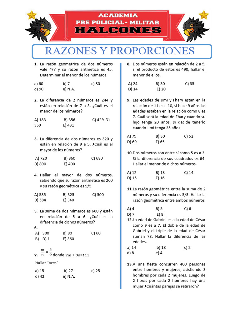 Ejercicios de Razones y Proporciones | PDF