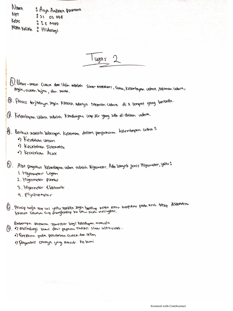 Tugas 2 Hidrologi 2103098 Arya Andhika Permana | PDF