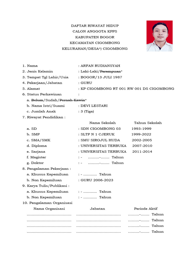 CV Calon Anggota KPPS Cigombong | PDF