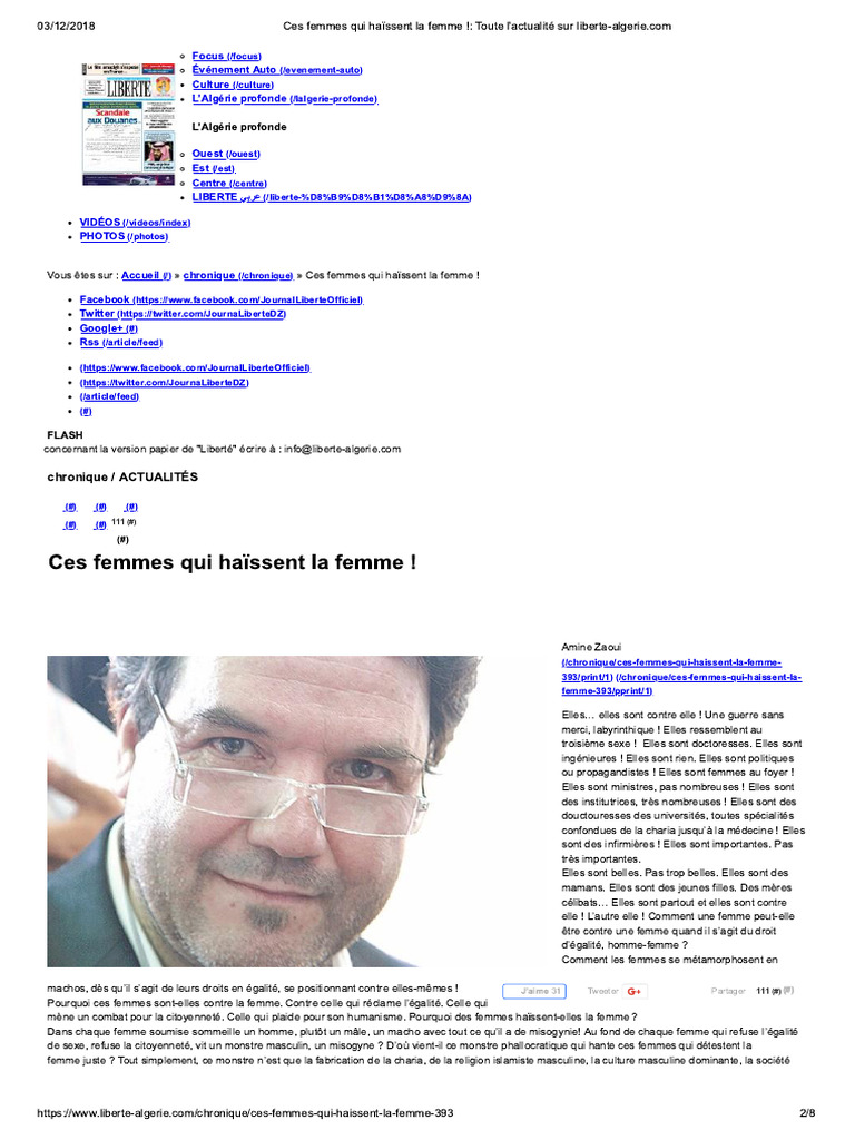Ces Femmes Qui Haïssent La Femme ! - Toute L'actualité Sur Liberte-Algerie | PDF