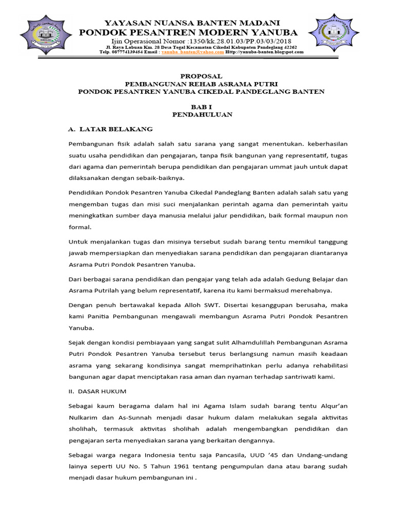 Proposal Asrama Yanuba 2020 | PDF