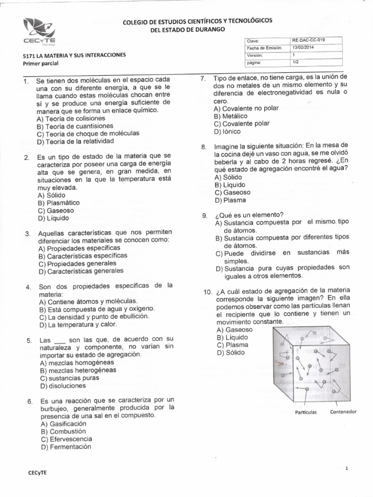 Guia La Materia y Sus Interacciones 1er Semestre | PDF