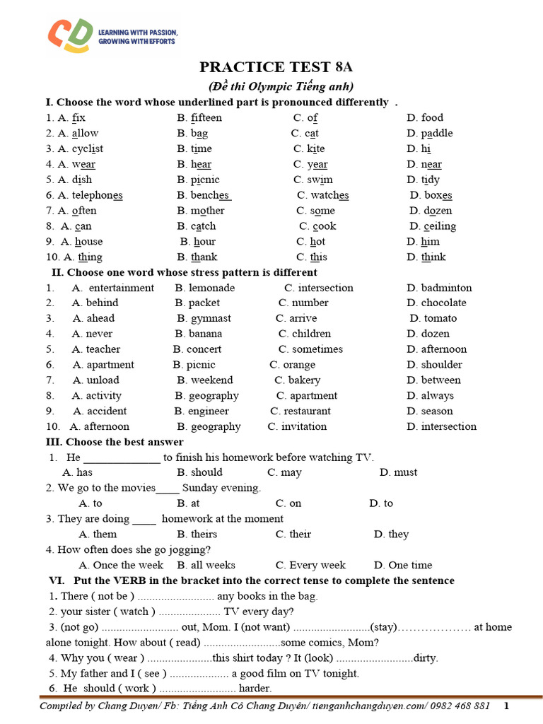 Practice Test 8A | PDF Practice Test 8A | PDF