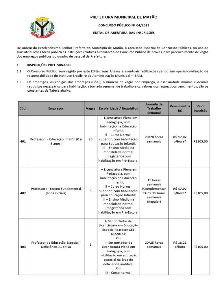 Edital de Abertura CP04 Educacao Professores | PDF