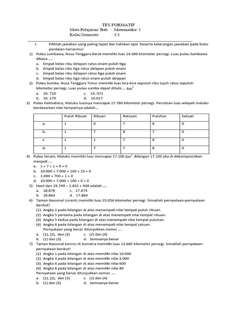 Matematika Unit 1 (Bilangan Cacah 10.000) | PDF