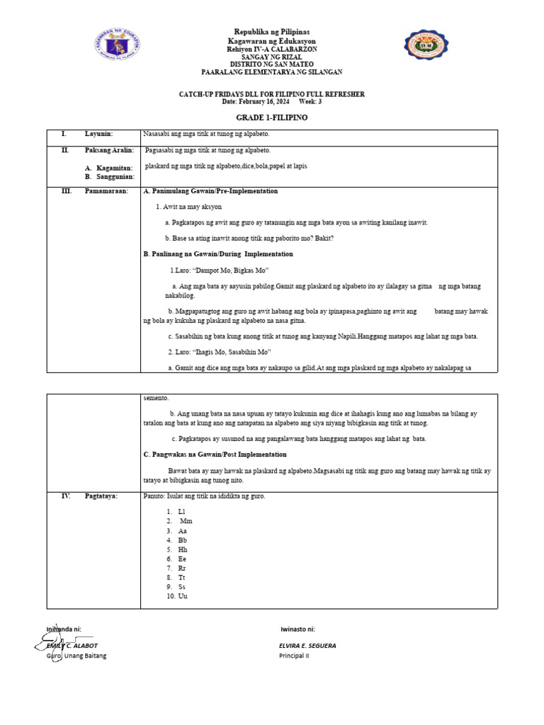 FINAL TEMPLATE OF CATCH UP DLL-tagalog | PDF