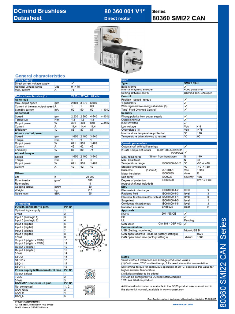 DCmind Brushless Motor SMI22 CAN Datasheet | PDF | Power Supply ...