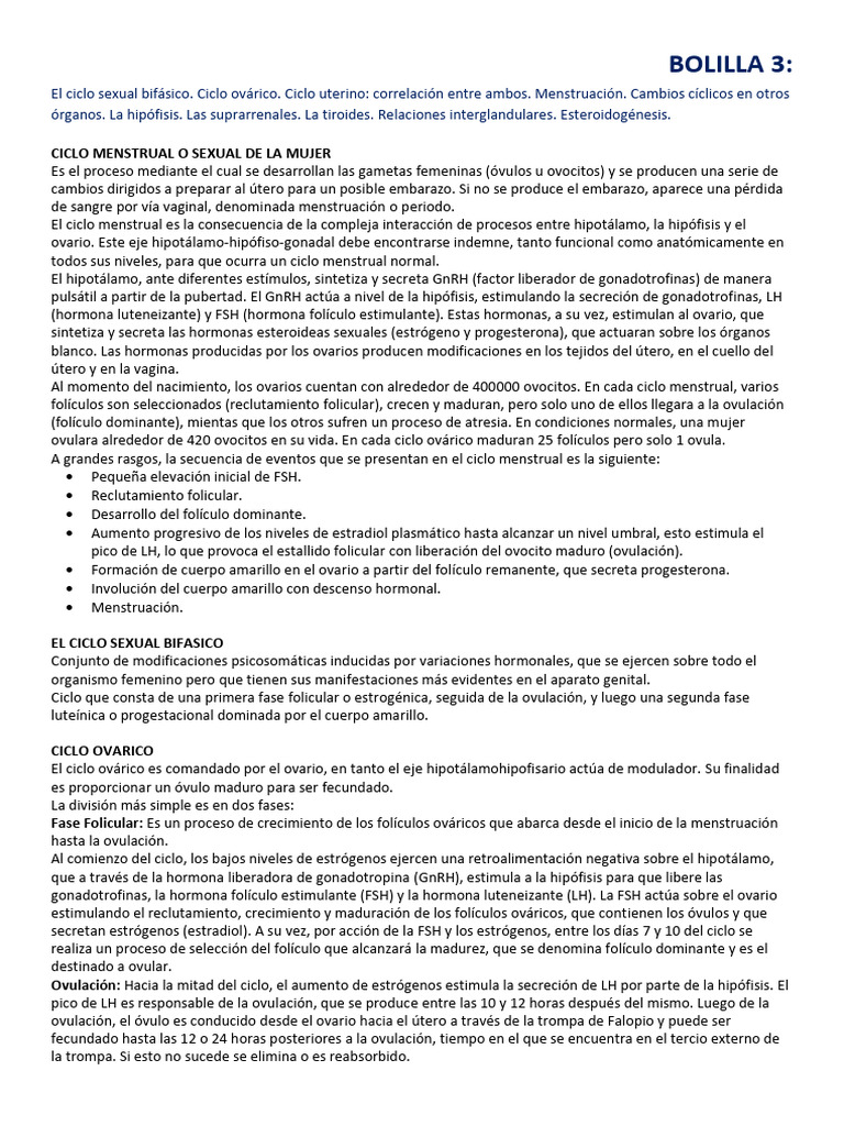 Bolilla 3 - MBM | PDF | Ciclo menstrual | Ovario