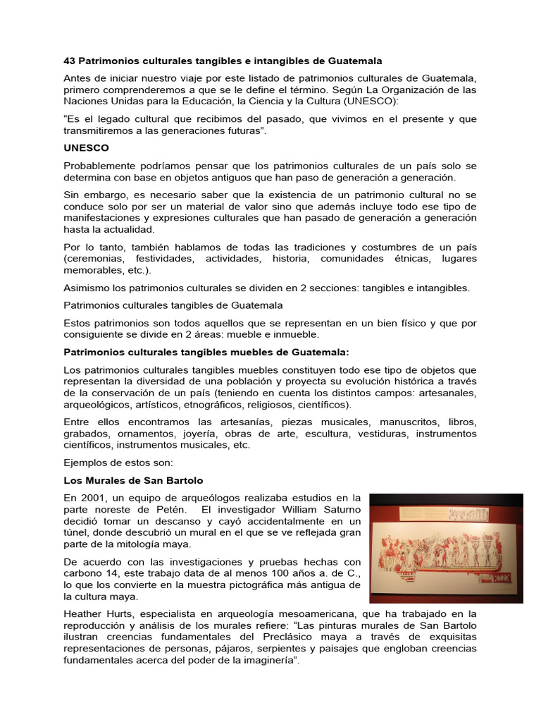 43 Patrimonios Culturales Tangibles e Intangibles de Guatemala | PDF | Guatemala | Civilización maya