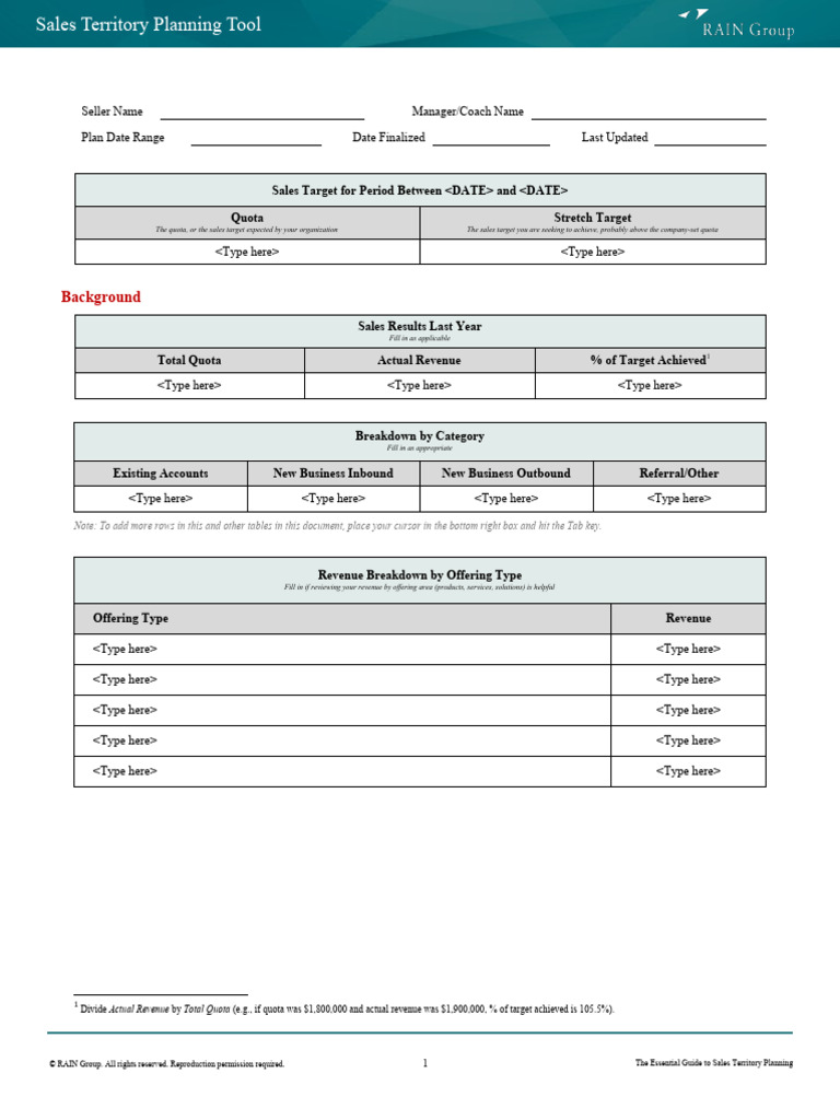 RAIN Sales Territory Planning Tool | PDF | Revenue | Business
