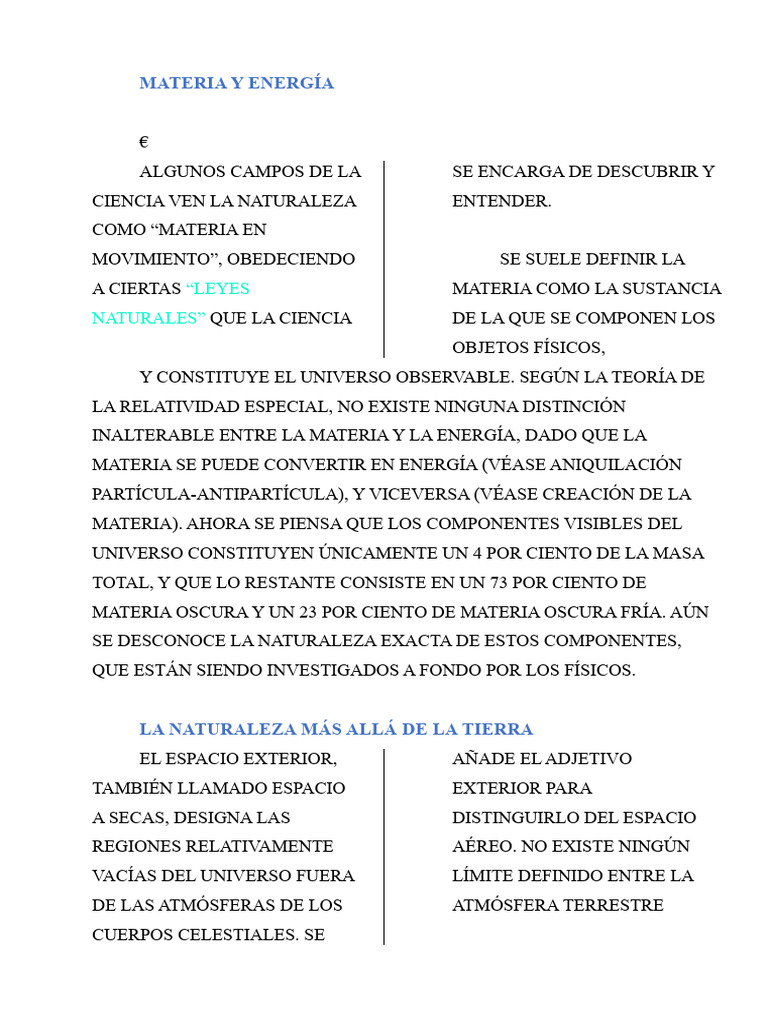 Materia y Energia Mejorado - Doc X | PDF | Espacio exterior | Naturaleza