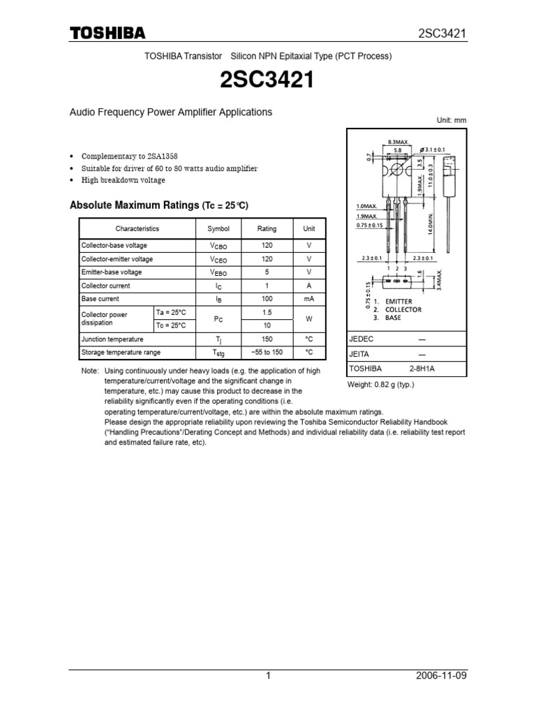 2SC3421 ToshibaSemiconductor | PDF | Bipolar Junction Transistor | Reliability Engineering