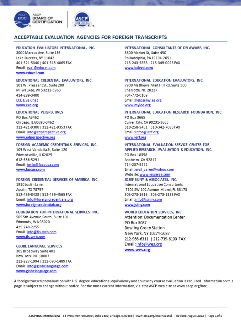 Foreign Transcript Evaluation Agencies | PDF | Career & Growth