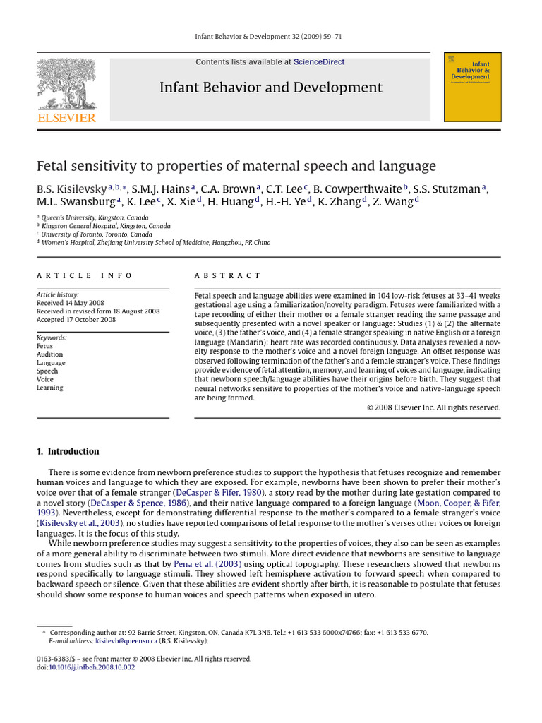 Fetal Sensitivity To Properties of Maternal Speech and Language | PDF ...