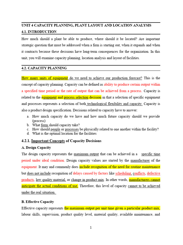 Edited UNIT 4 CAPACITY PLANNING | PDF