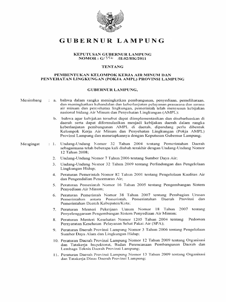 Pembentukan Kelompok Kerja Air Minum Dan Penyehatan Lingkungan (Pokja ...