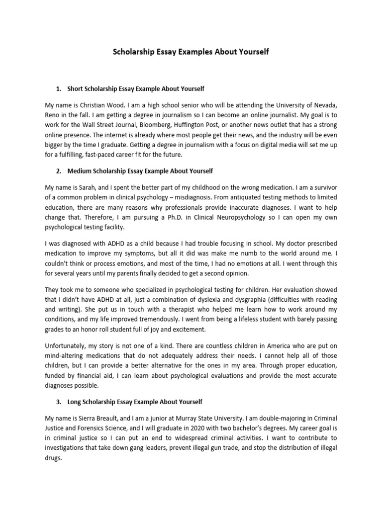 Scholarship Essay Example About Yourself PDF | PDF