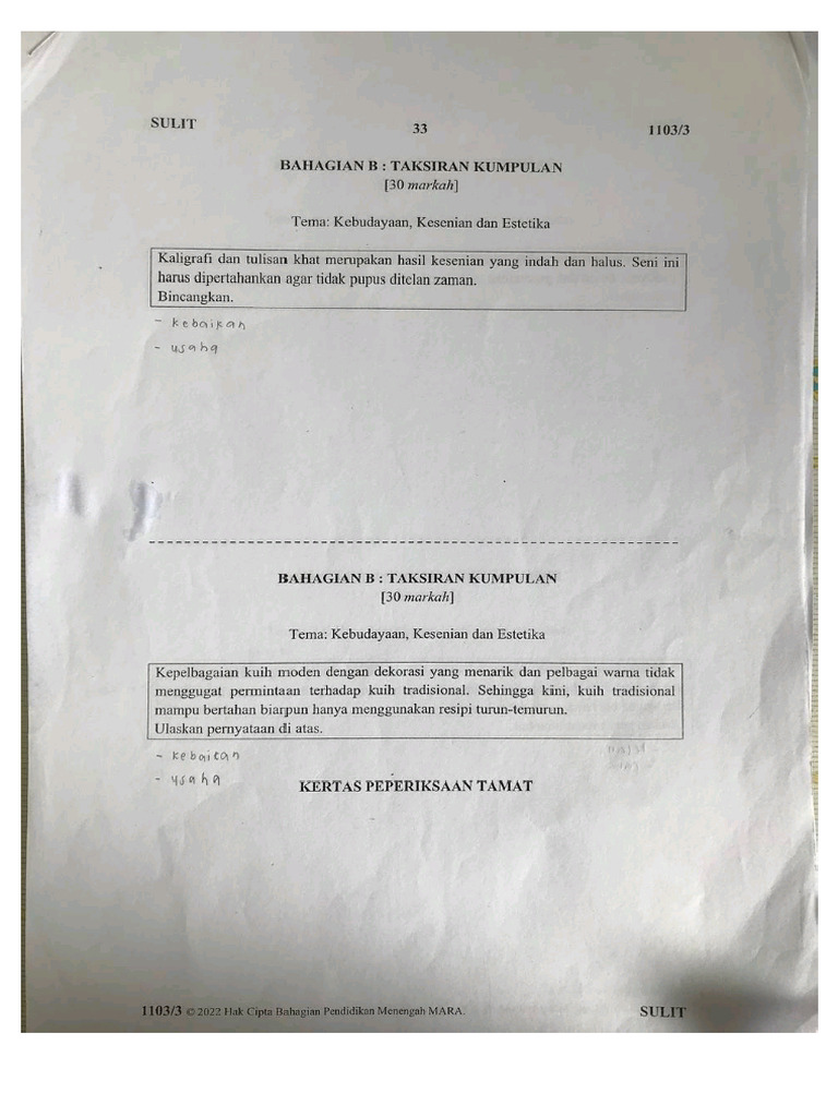 Contoh Ujian Lisan SPMRSM 2022 | PDF