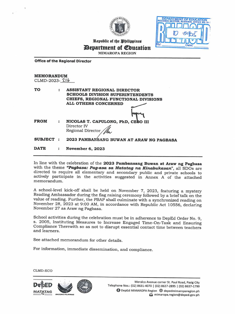 Reading Month Memo | PDF