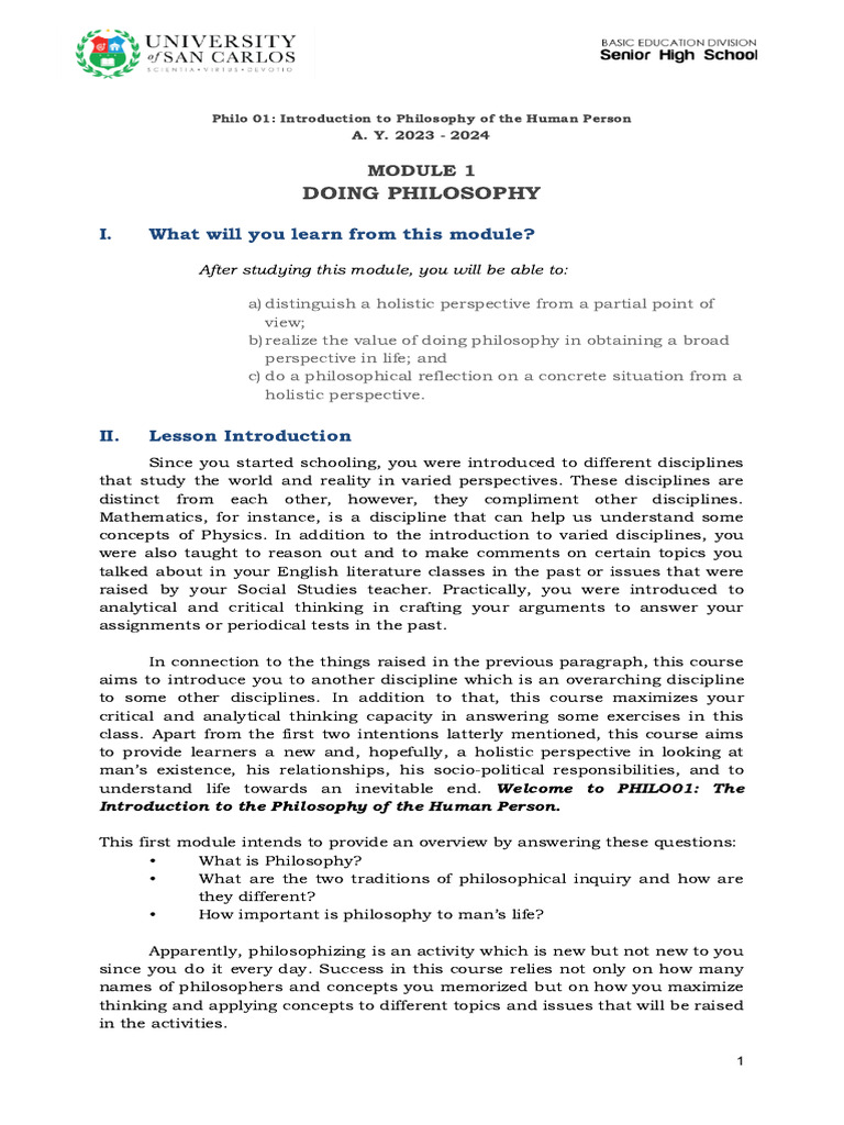 PHILO-01 M1 v2023 | PDF | Knowledge | Logic