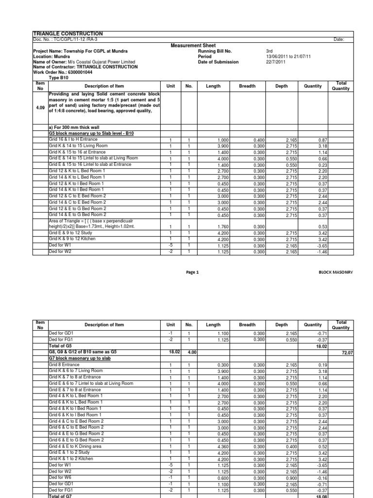 Triangle Construction: Measurement Sheet | Download Free PDF | Masonry ...