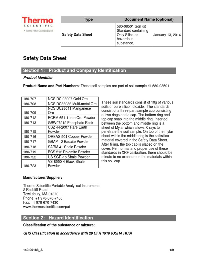 TFS Assets - CAD - SDS - Niton XRF Silica Sds | PDF | Silicon Dioxide ...
