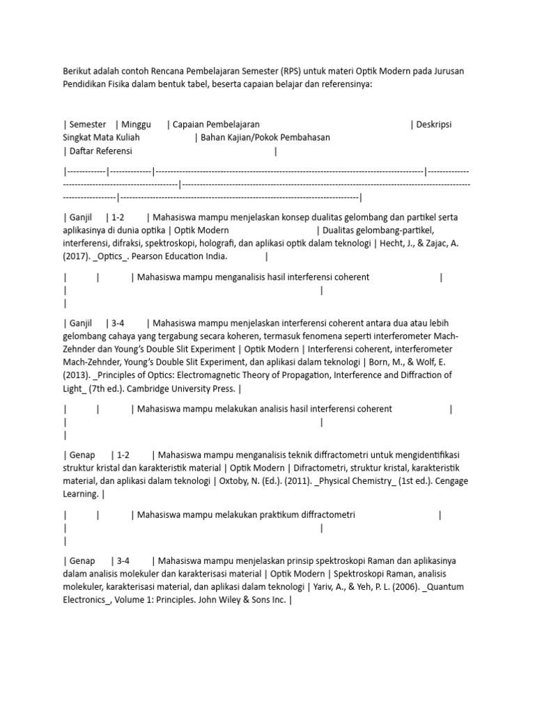Berikut Adalah Contoh Rencana Pembelajaran Semester | PDF