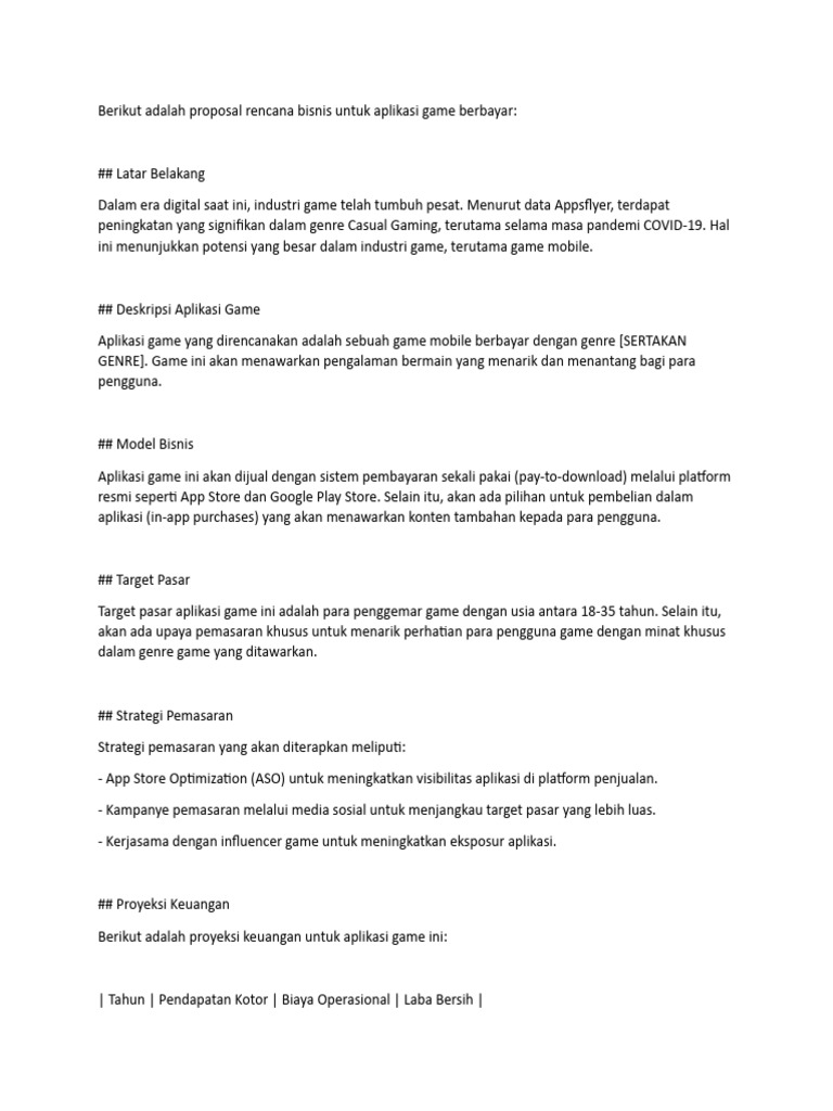 Rencana Bisnis Aplikasi Game Berbayar | PDF | Game & Aktivitas