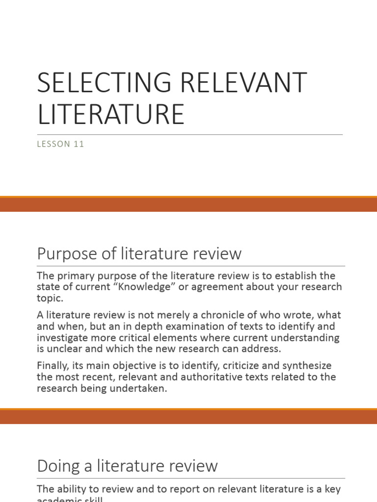 Selecting Relevant Literature: Lesson 11 | PDF | Communication | Intelligence