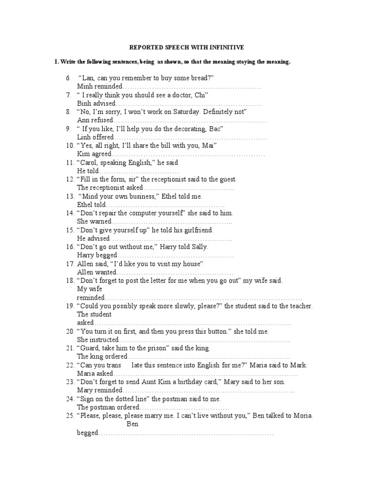 Reported Speech With Infinitive | PDF