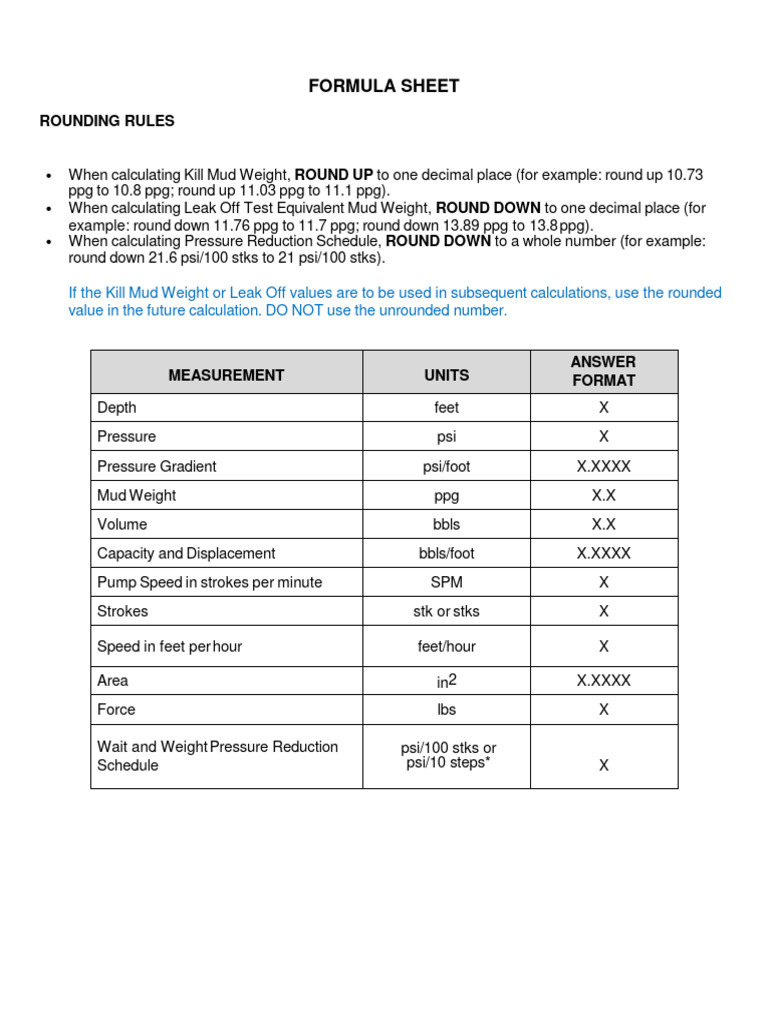 IADC - WC - Formula Sheet - ENGLISH | PDF