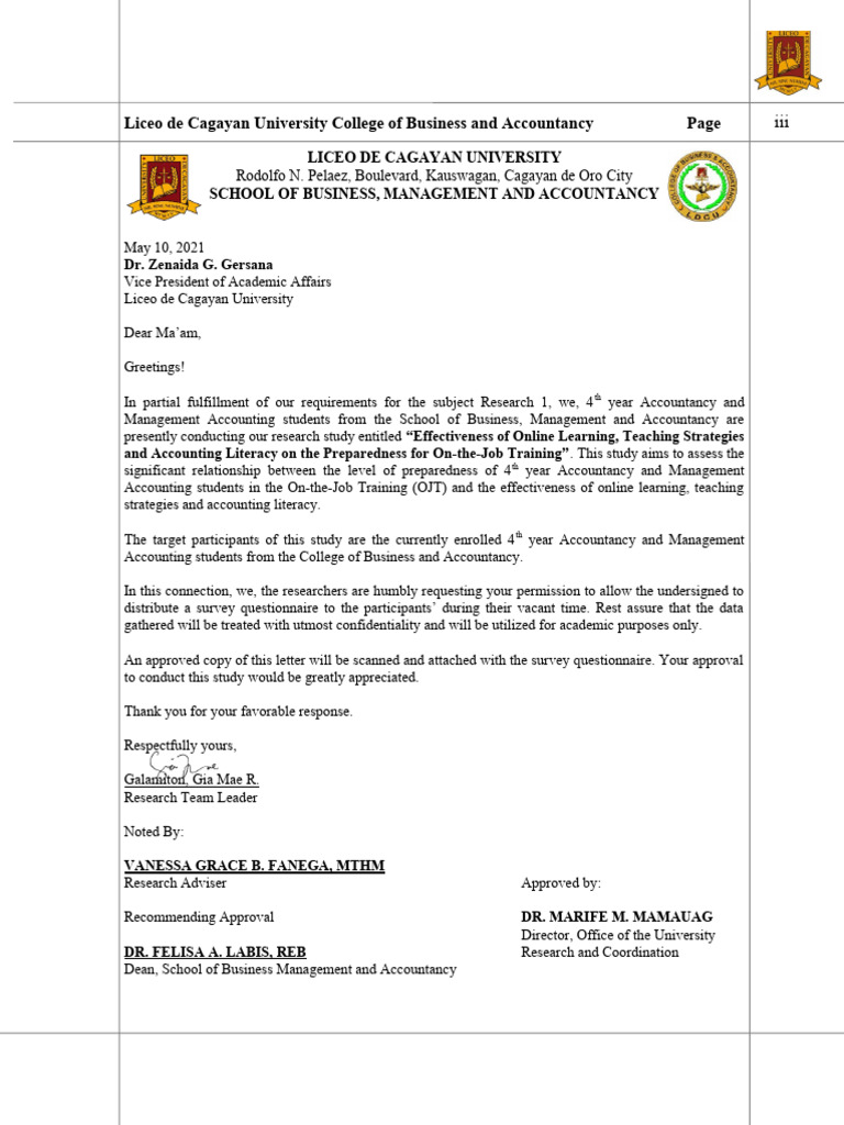 Letter of Consent and Letter of Approval | PDF