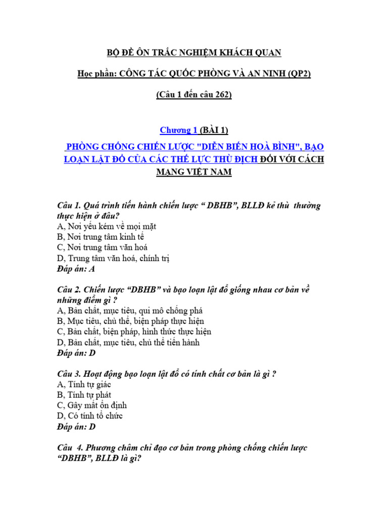 Đề Thi Trắc Nghiệm QP2 Bản SV K62 | PDF