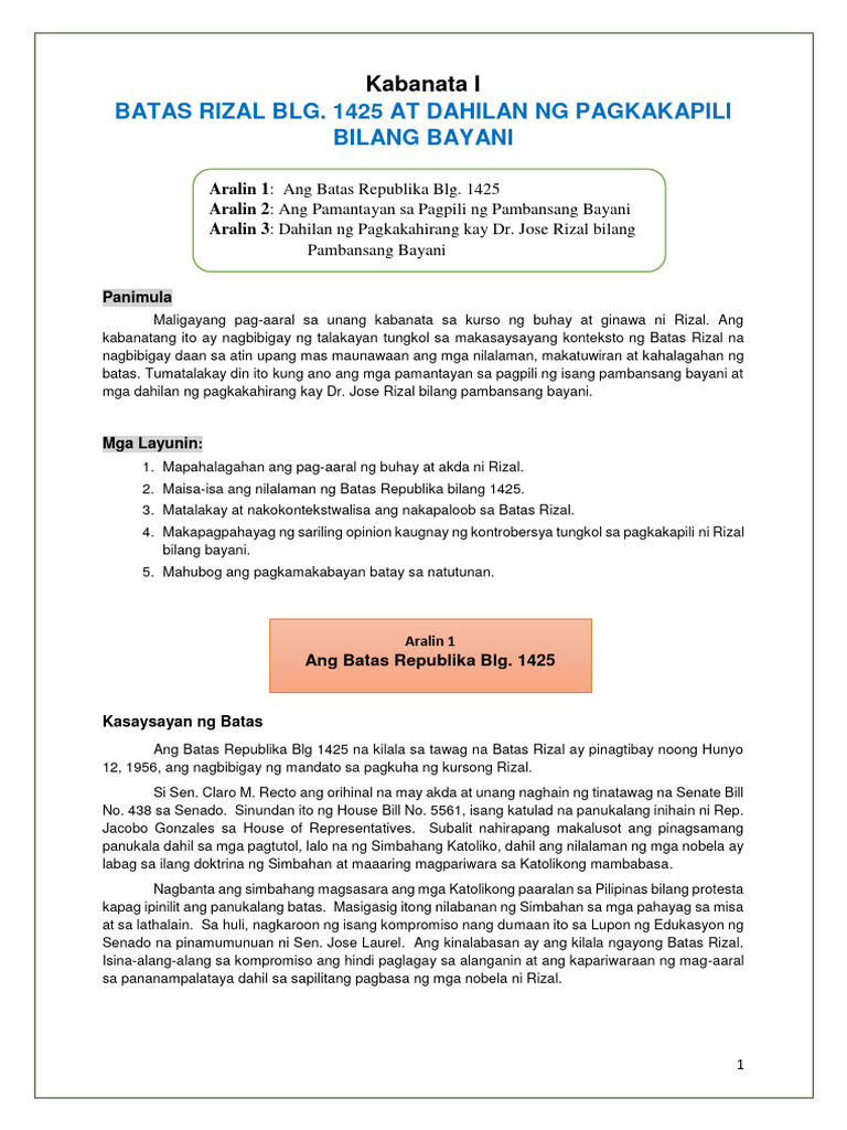 Kabanata 1 Batas Rizal | PDF