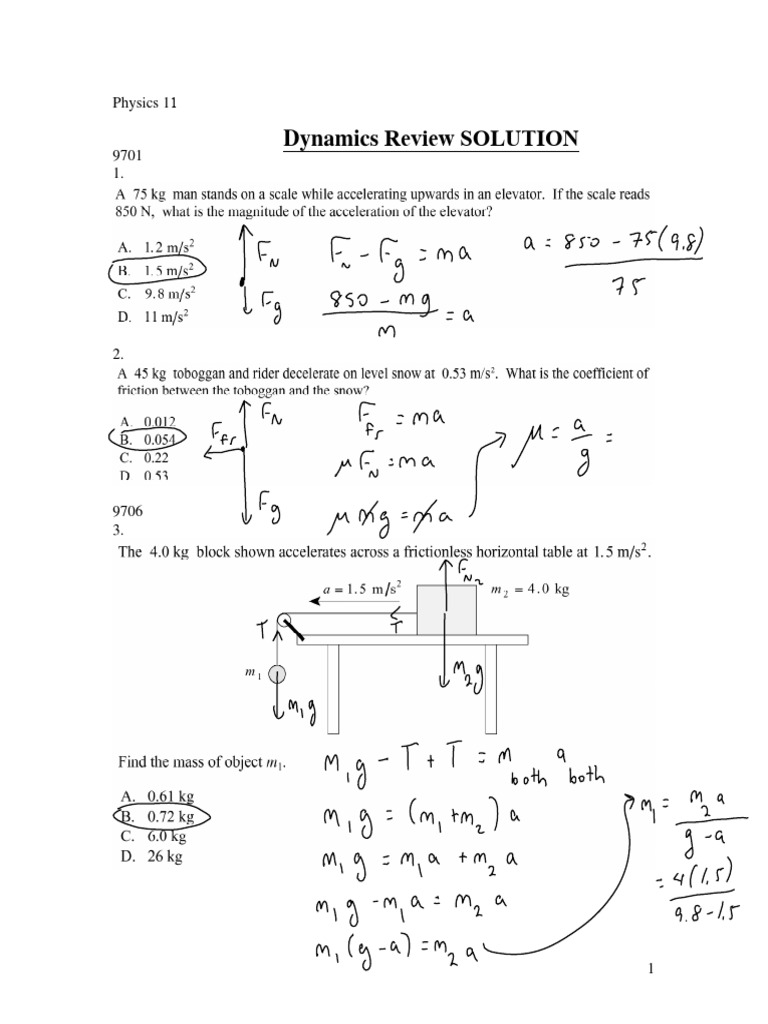 Physics 11 Dynamics Review Practice Test SOlution Key | PDF