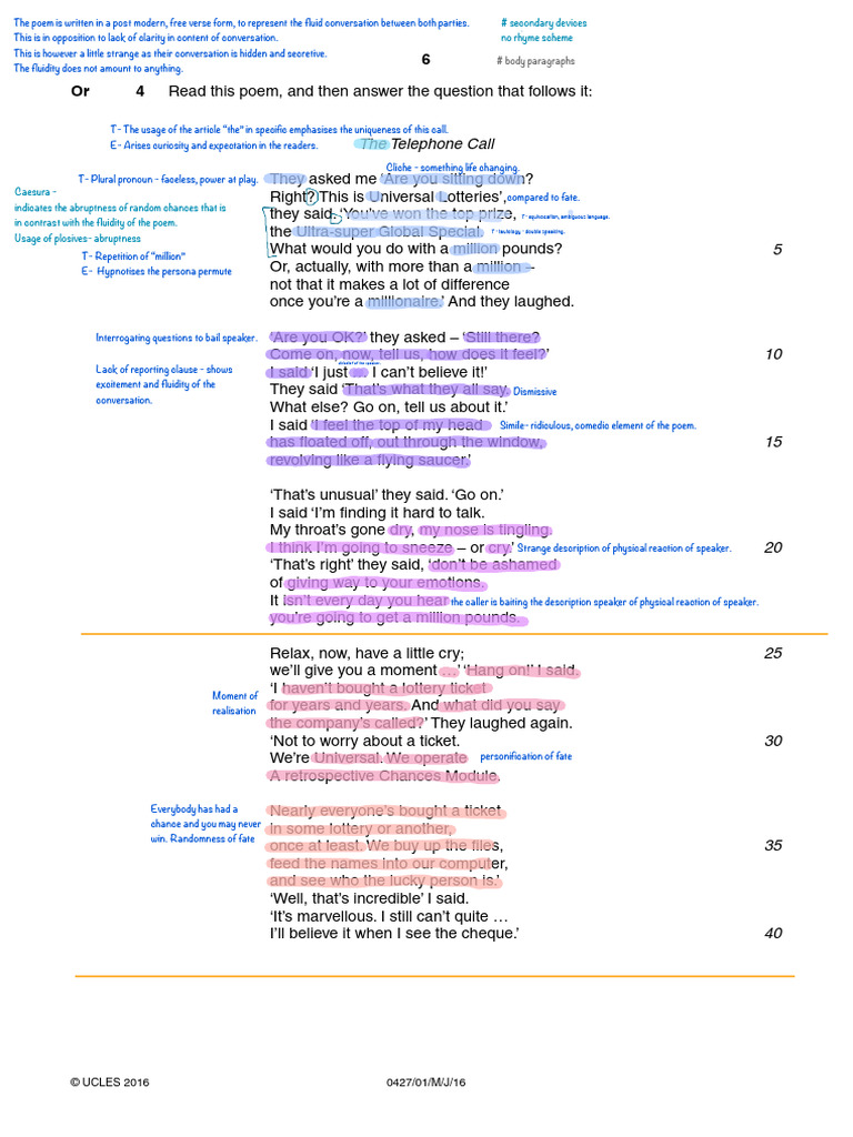 The Telephone Call Annotations | PDF | Poetry
