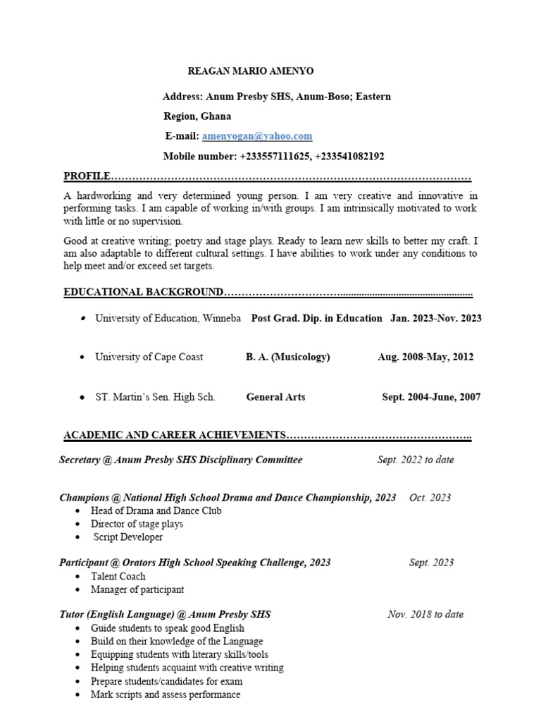 Reagan's CV | PDF | English Language | Linguistics