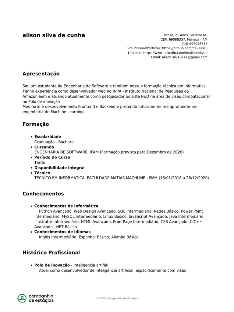 Curriculo Cia Estagios | PDF