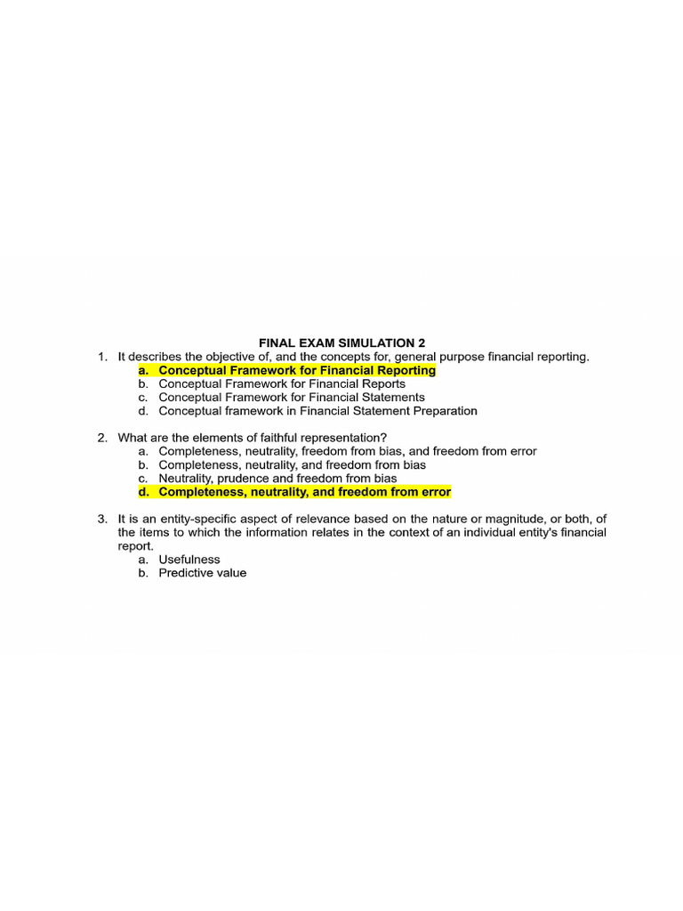 Final Exam Simulation 2 | PDF | Fair Value | Cost