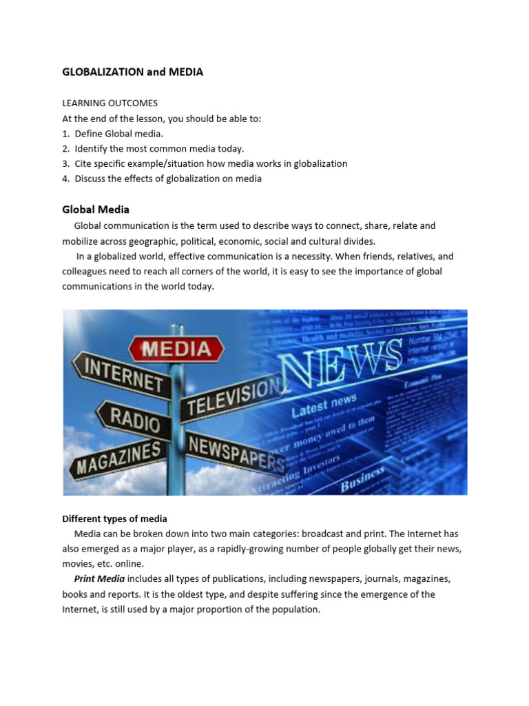 Module 8, Globalization Thru MEDIA | PDF | Mass Media | Social Media