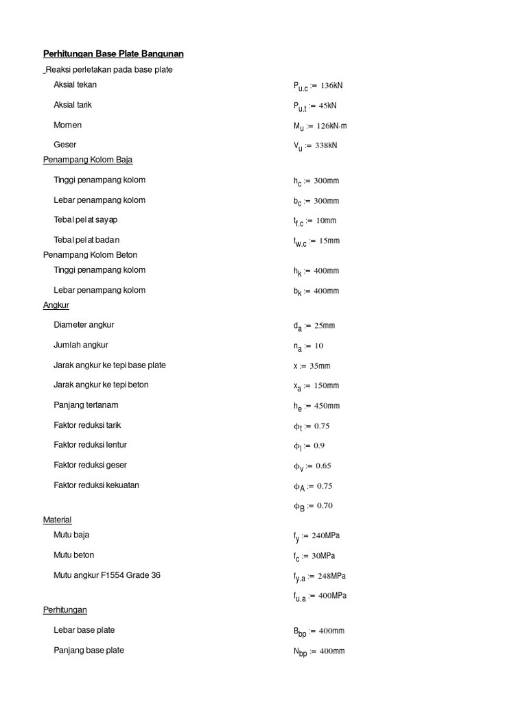 Contoh Perhitungan Base Plate & Angkur | PDF