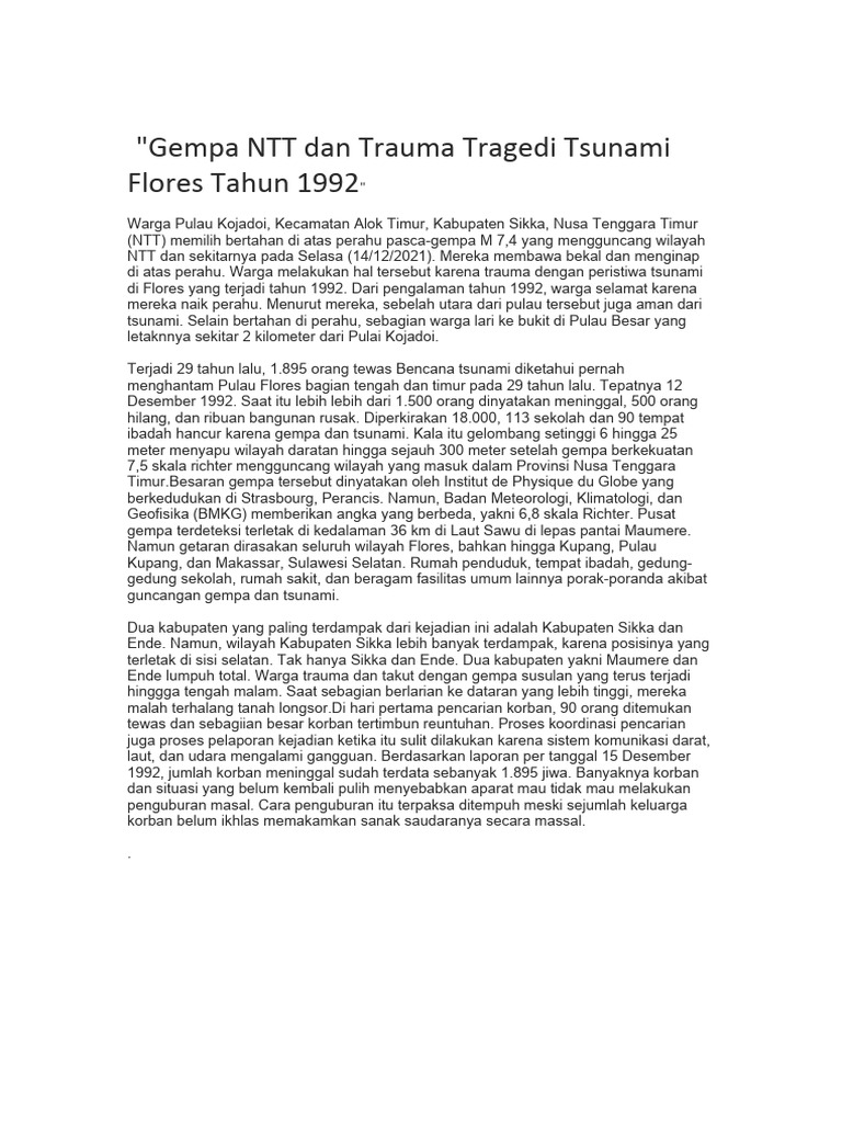 Gempa NTT Dan Trauma Tragedi Tsunami Flores | PDF | Ilmu Sosial | Perjalanan