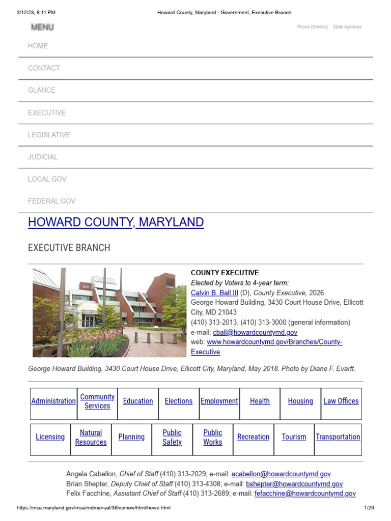 Howard County Executive Office Overview | PDF | Government | Governance