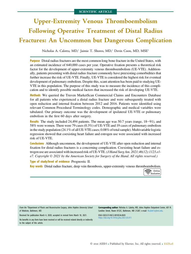 Upper Extremity Venous Thromboembolism Following O | PDF | Thrombosis ...