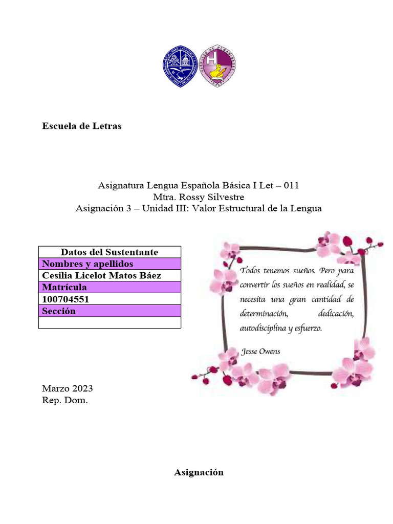 Asignación 3 Unidad III Let-011 R. Silvestre 2023-I | PDF