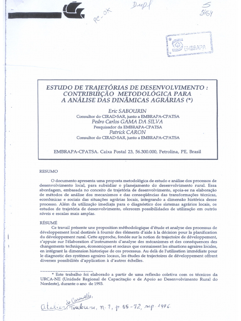 Estudo de Trajetorias de Desenvolvimento Contribuicao Metodologica para ... Estudo de Trajetorias de Desenvolvimento Contribuicao Metodologica para ...