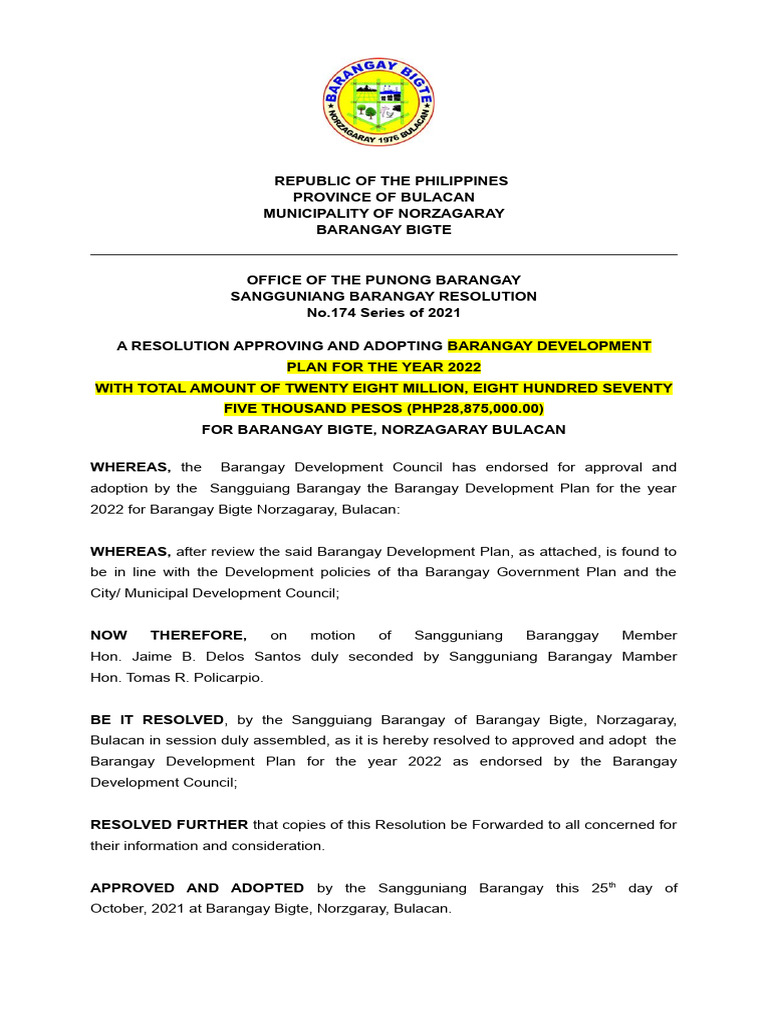 Barangay Development Plan 2022 | PDF | Philippines